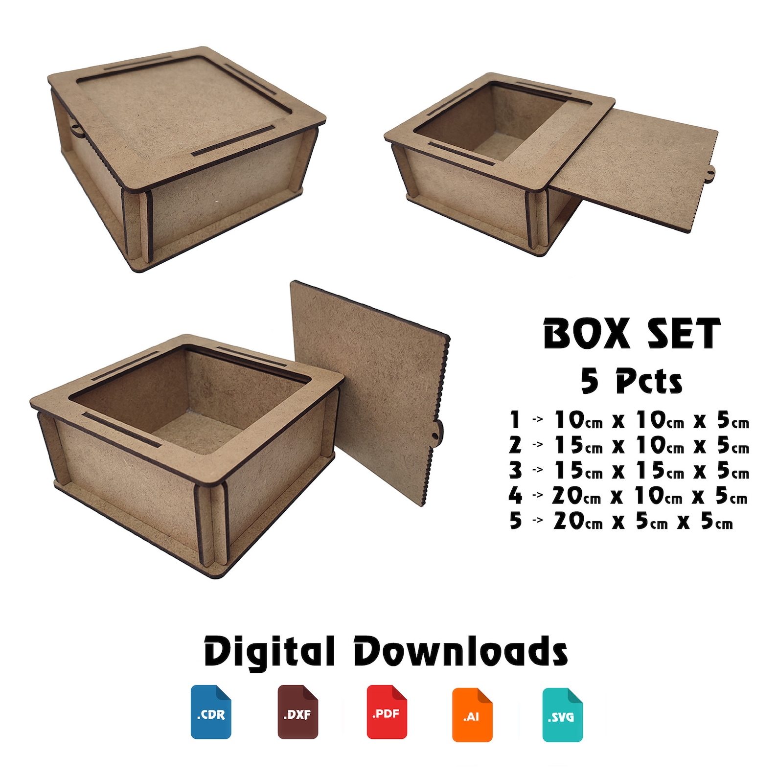 5 Pcts Laser Cut Box and Cover Bundle Gift Box Dxf Svg Files - Etsy
