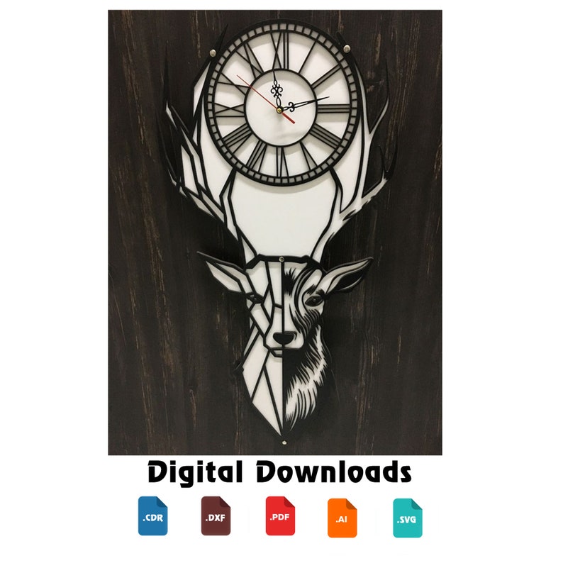 Deer Wall Clock, Deer Clock Laser Cut Vector, Deer Wall Clock, Hanger ...