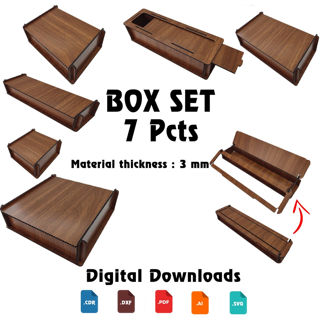 7 Box Set Laser Cut Files: Gift Box SVG, Glowforge Plan (digital ...