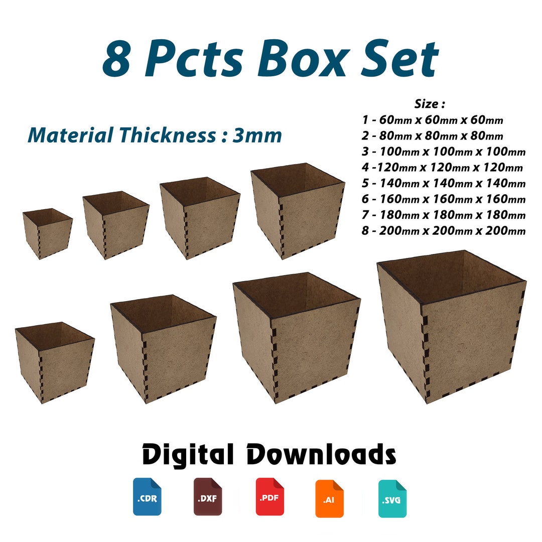 8 Pcts Glowforge Cut Box Laser Cut Box and Cover Bundle Gift Box Dxf ...