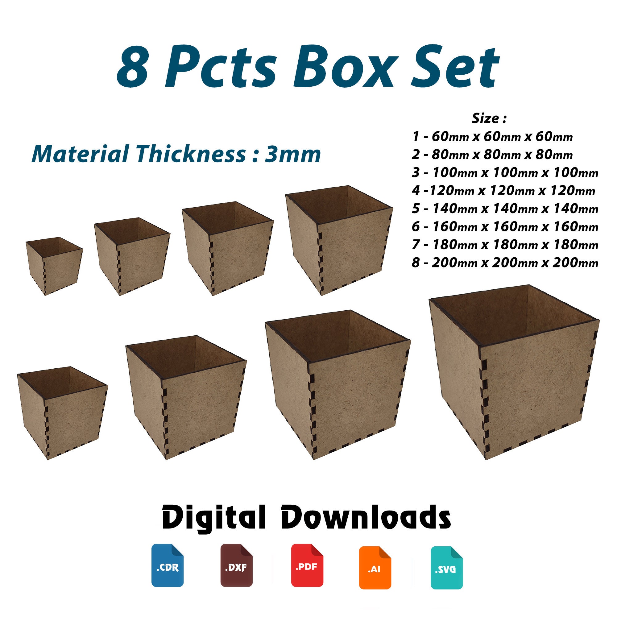 8 Pcts Glowforge Cut Box Laser Cut Box and Cover Bundle Gift Box Dxf ...