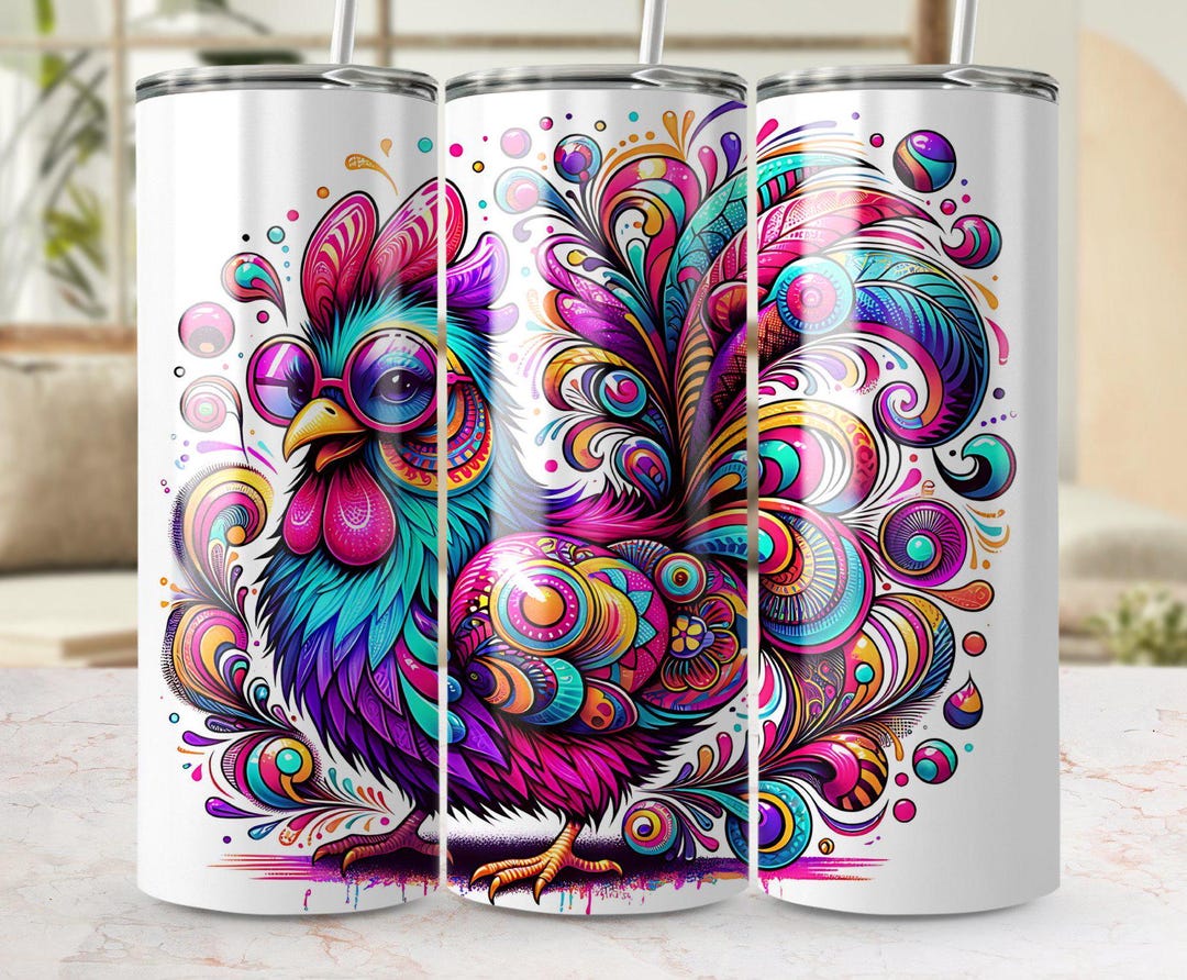 Psychedelic Chicken 20oz Skinny Tumbler Wrap Sublimation Design Png ...