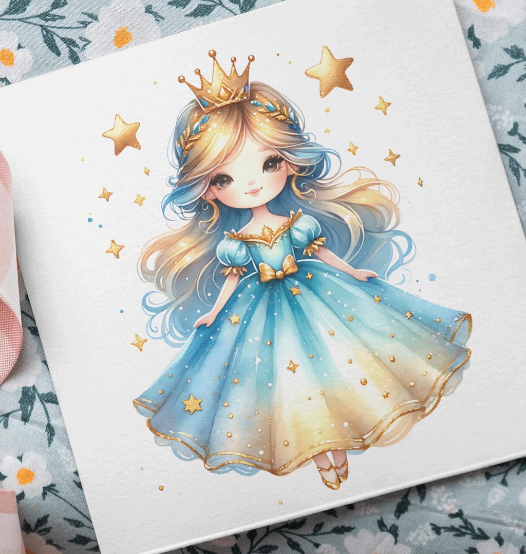 10 Magical Princesses With Crowns in Blue Watercolor PNG. Digital Download PNG Clipart File 2500 ...