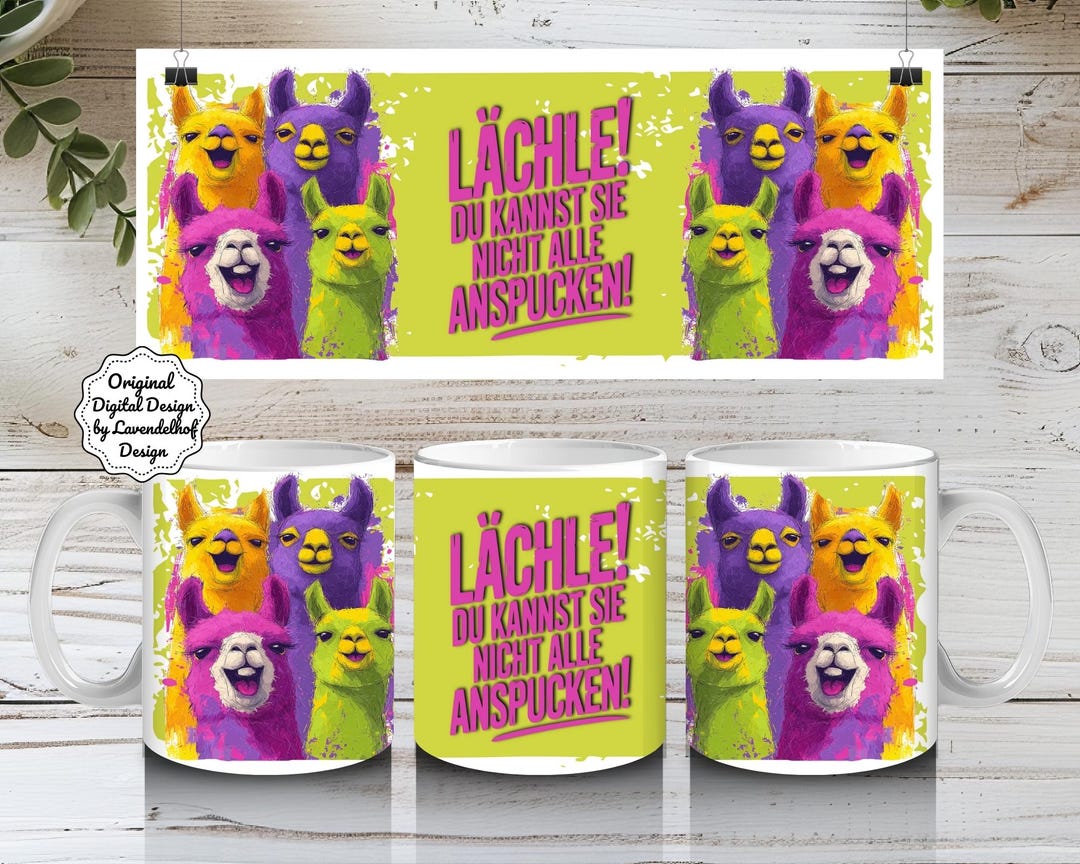 Llama Alpaca Smile! Spitting • Sublimation Design German Sayings ...