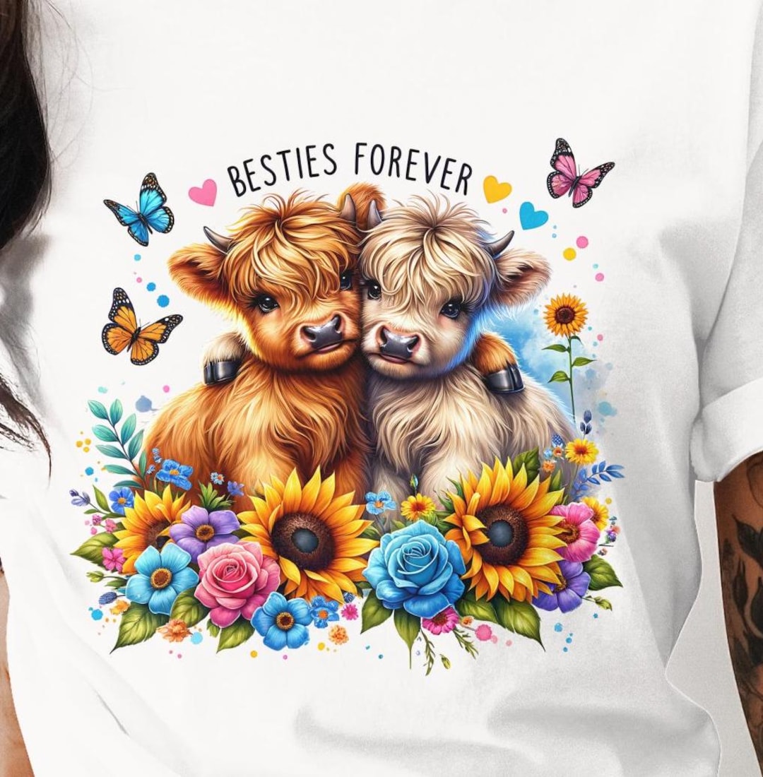 Besties Forever Cute Highland Cow Tshirt Design, Mug Sublimation Design ...