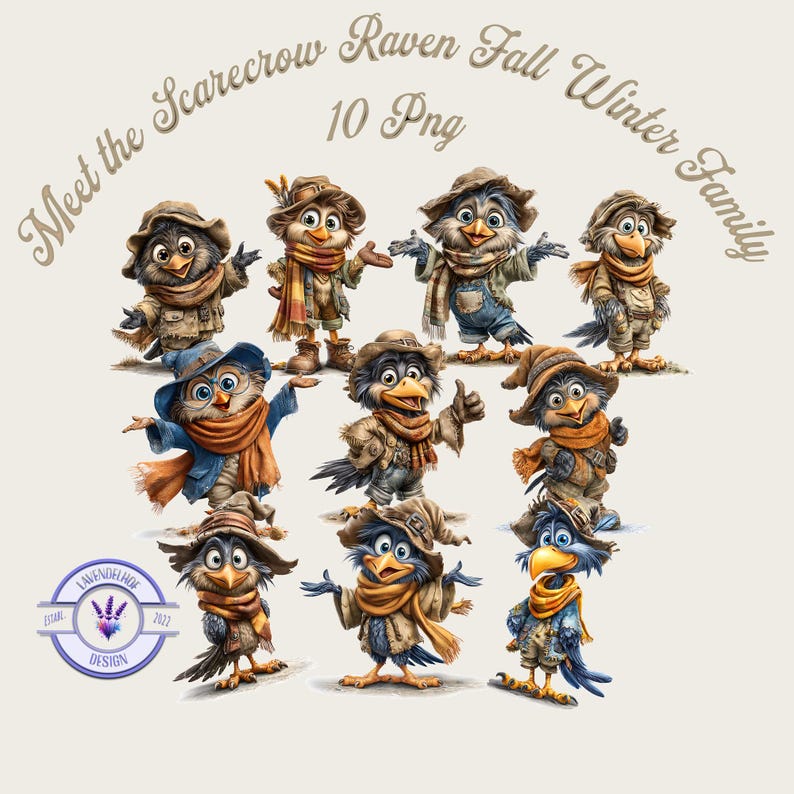 10 Cute Ravens Scarecrows Look PNG Bundle Print Crafts Sublimation DTF ...