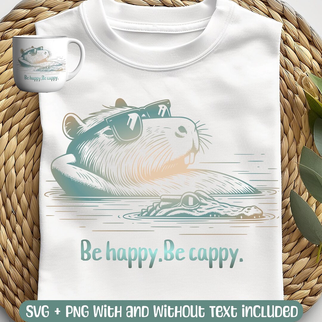 Capybara PNG SVG Be Happy Be Cappy Monochrome Design for DTF & Laser T ...