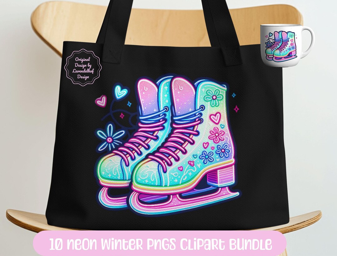 10 Clipart Bundle PNG Winter Accessories Neon Ice Skate Digital Art ...