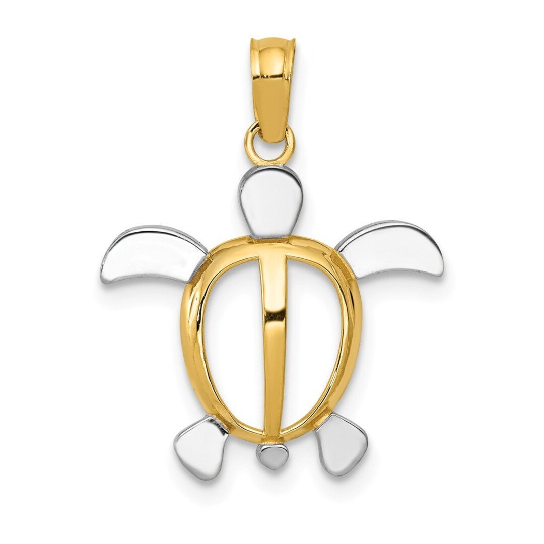Two-tone 14k Gold Sea Turtle Pendant Necklace 16mmx21mm Nautical ...
