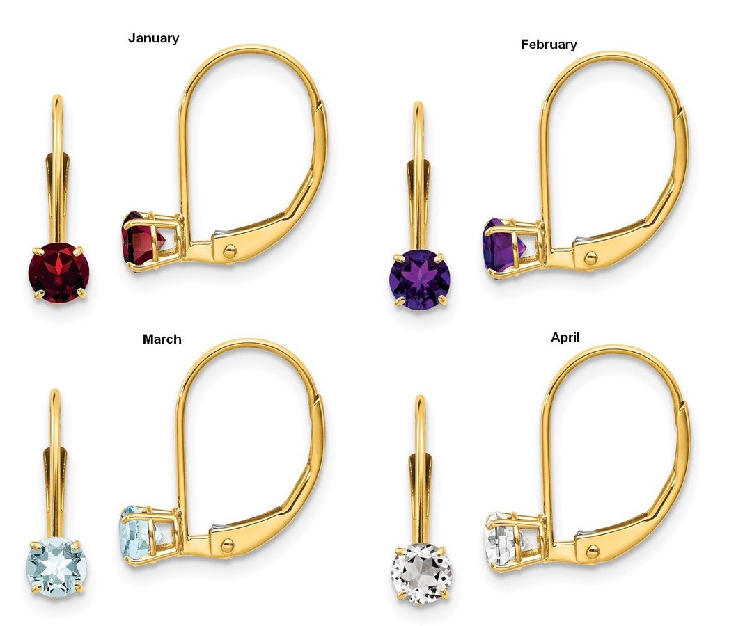 14k Yellow Gold 4mm Round Genuine Birthstone Lever Back Earrings 12 ...
