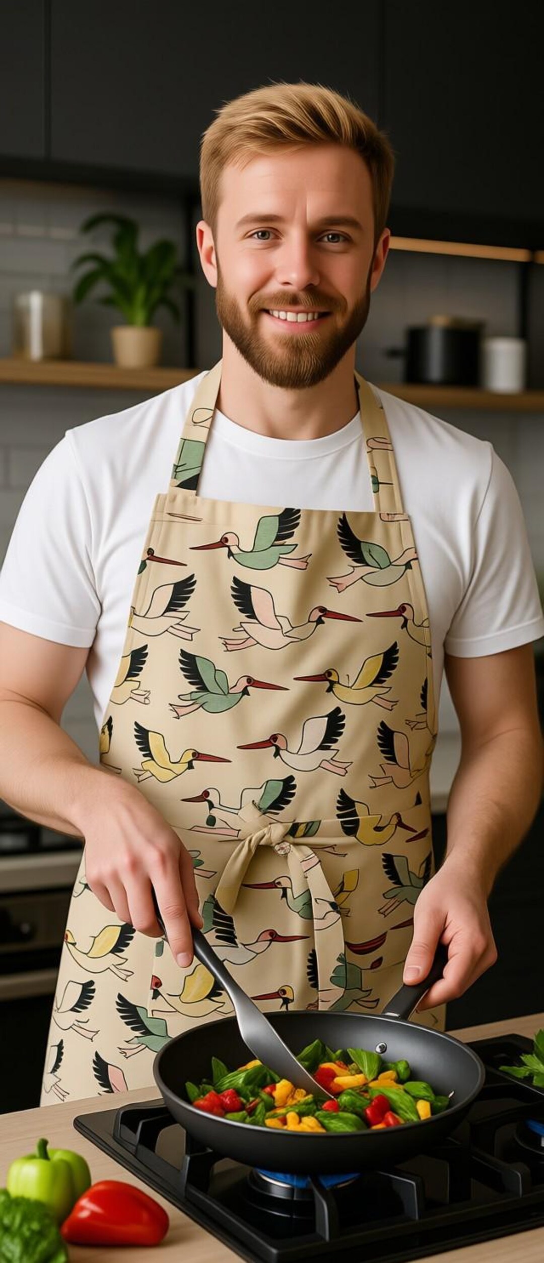 Linen Farmhouse Apron: Stork Print Kitchen Apron, Gift for Mom - Etsy