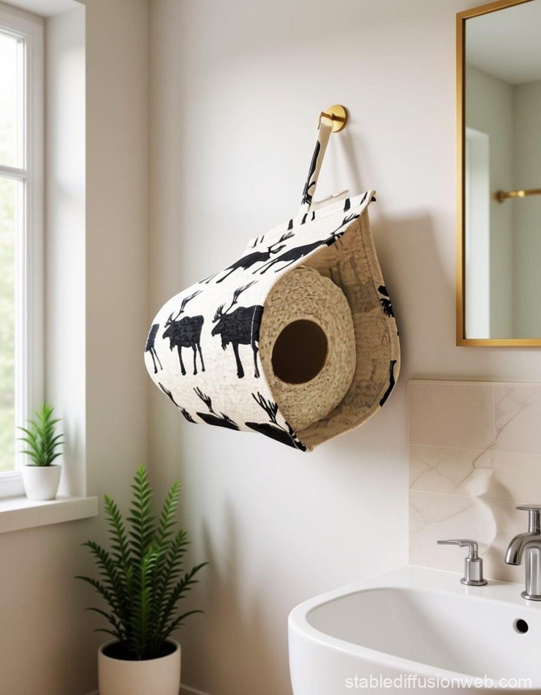 Rustic Deer Linen Toilet Paper Holder: European Farmhouse Bathroom ...