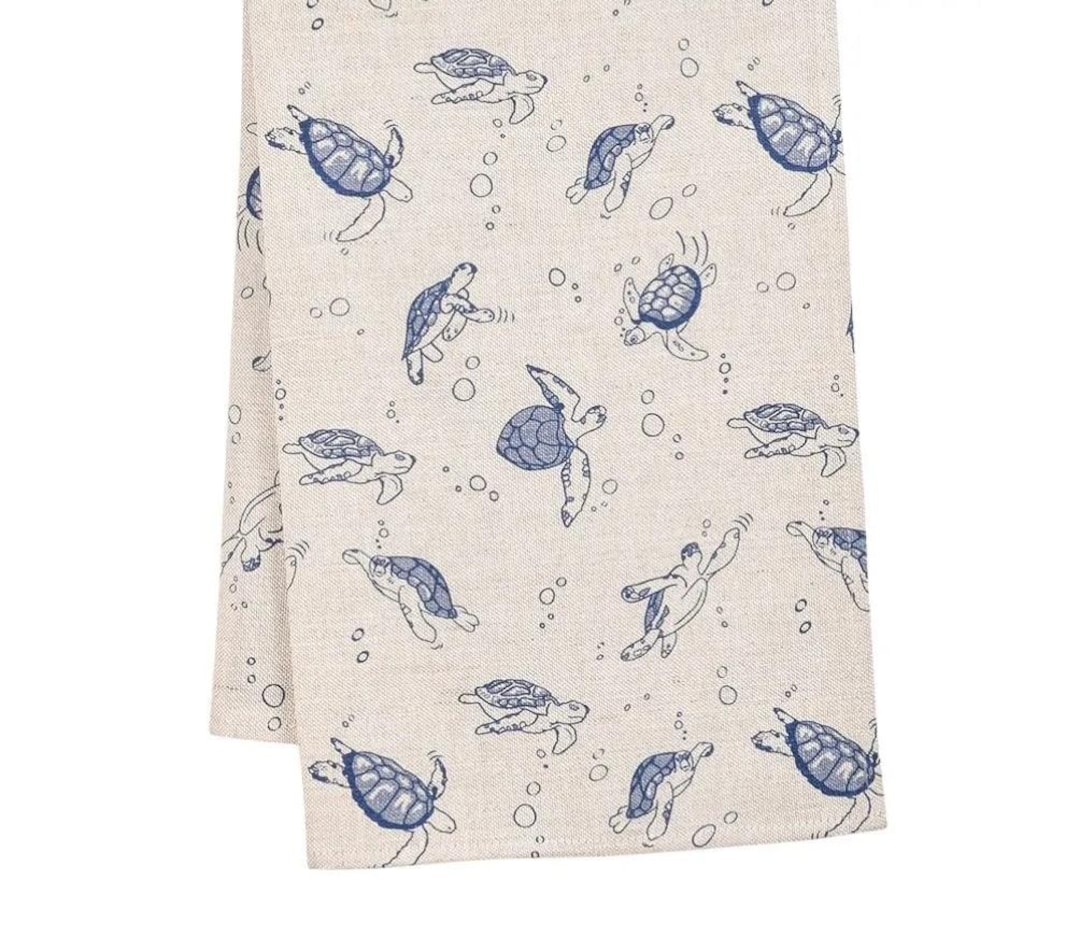 Linen Kitchen Blue Turtle Towel, Tea Towel With Tortoise Decor, Blue ...