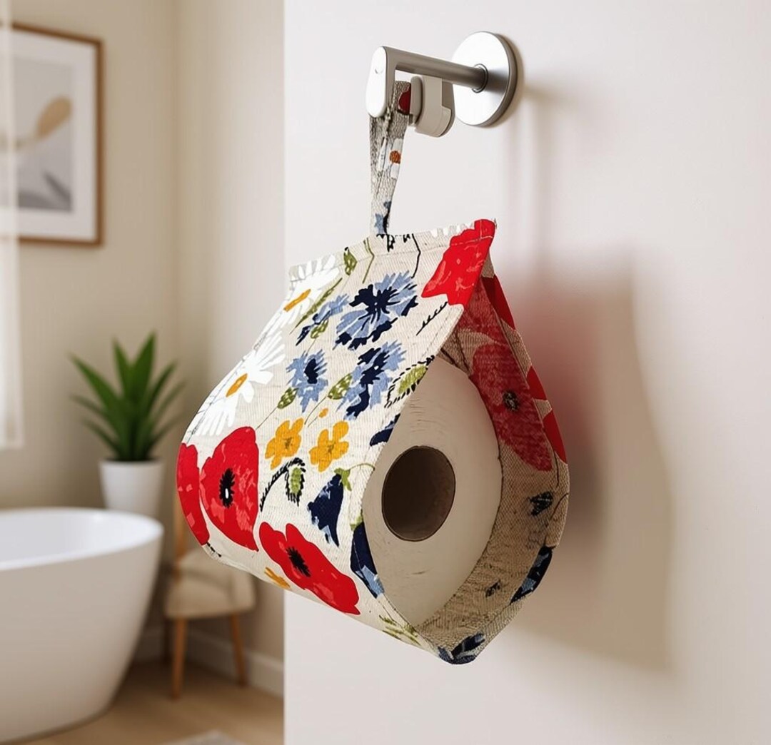 Floral Linen Toilet Paper Roll Holder - Poppy Bathroom Decor - Etsy
