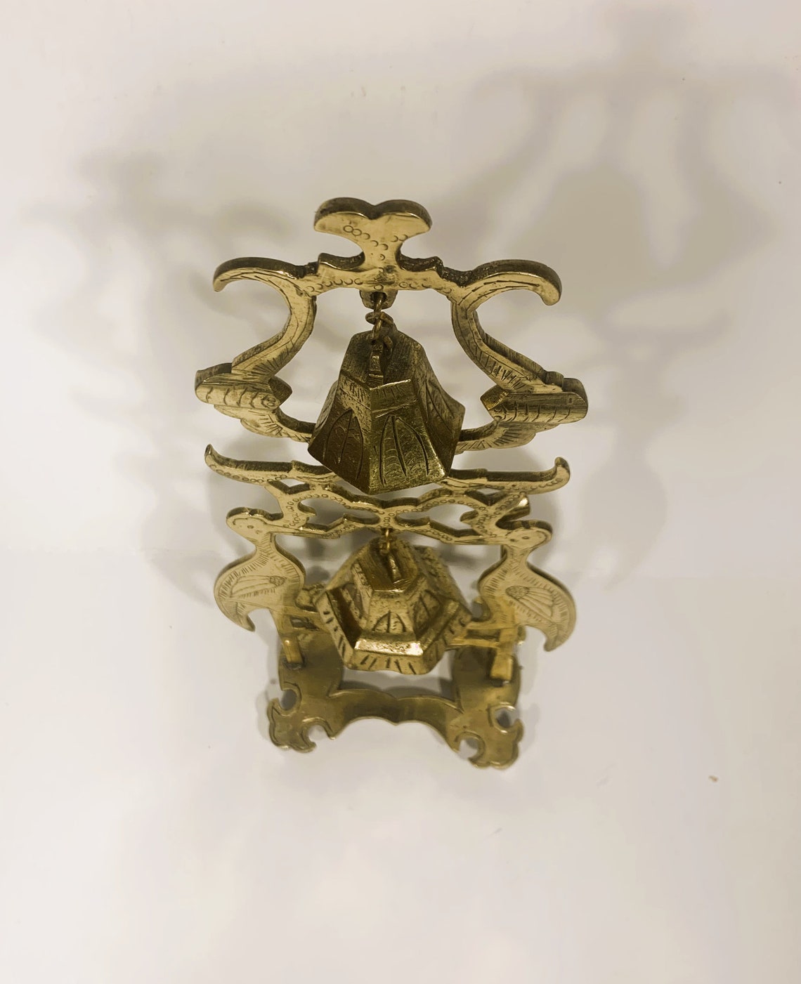 Vintage Chinese Solid Brass Bell With Pair of Cranes Holder and Brass ...