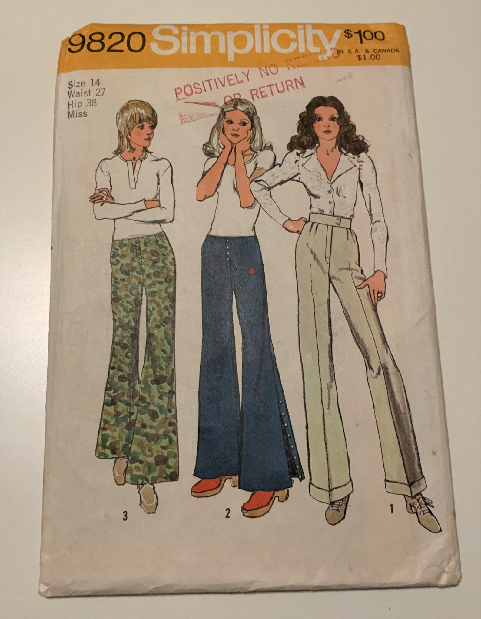 Simplicity Pattern # 9820 Misses Pants and Hip Hugger Bell Bottoms - Etsy