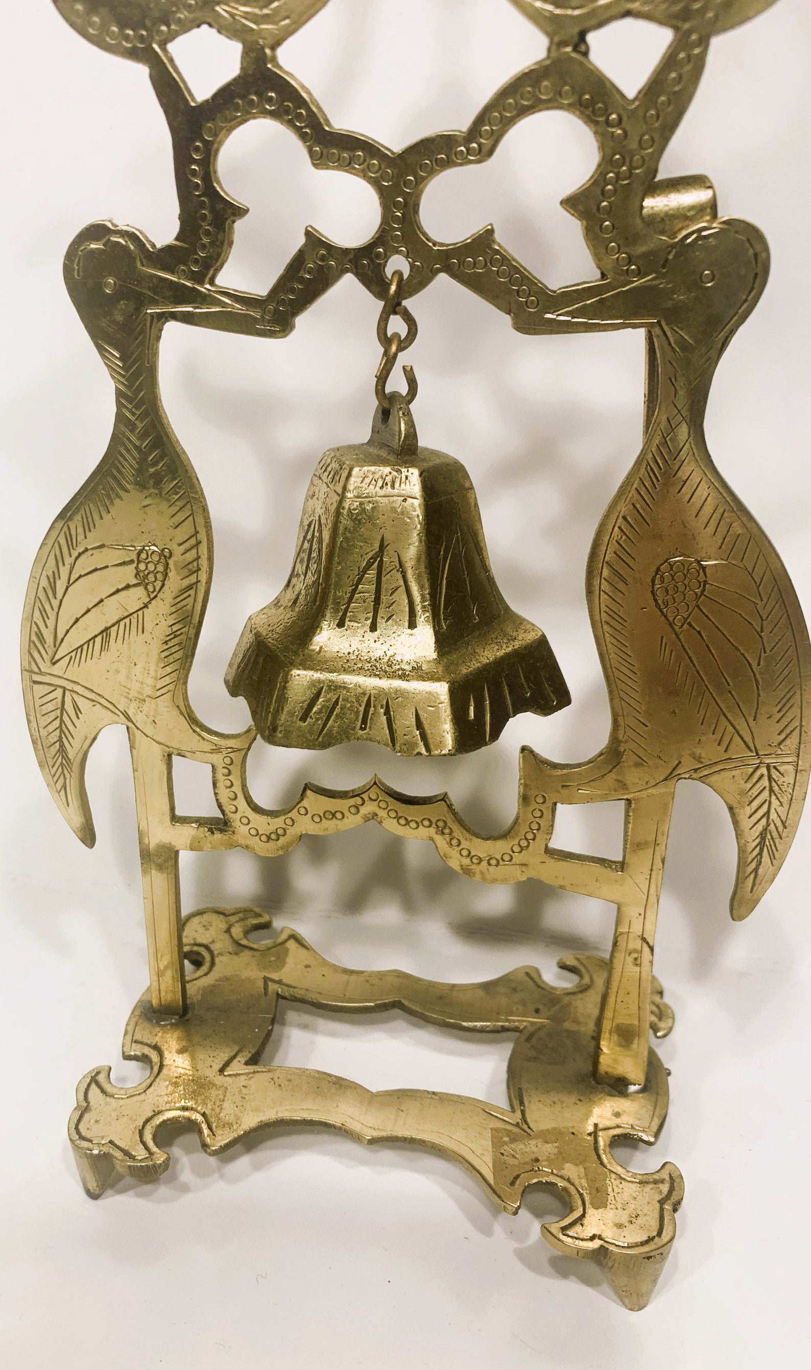 Vintage Chinese Solid Brass Bell With Pair of Cranes Holder and Brass ...
