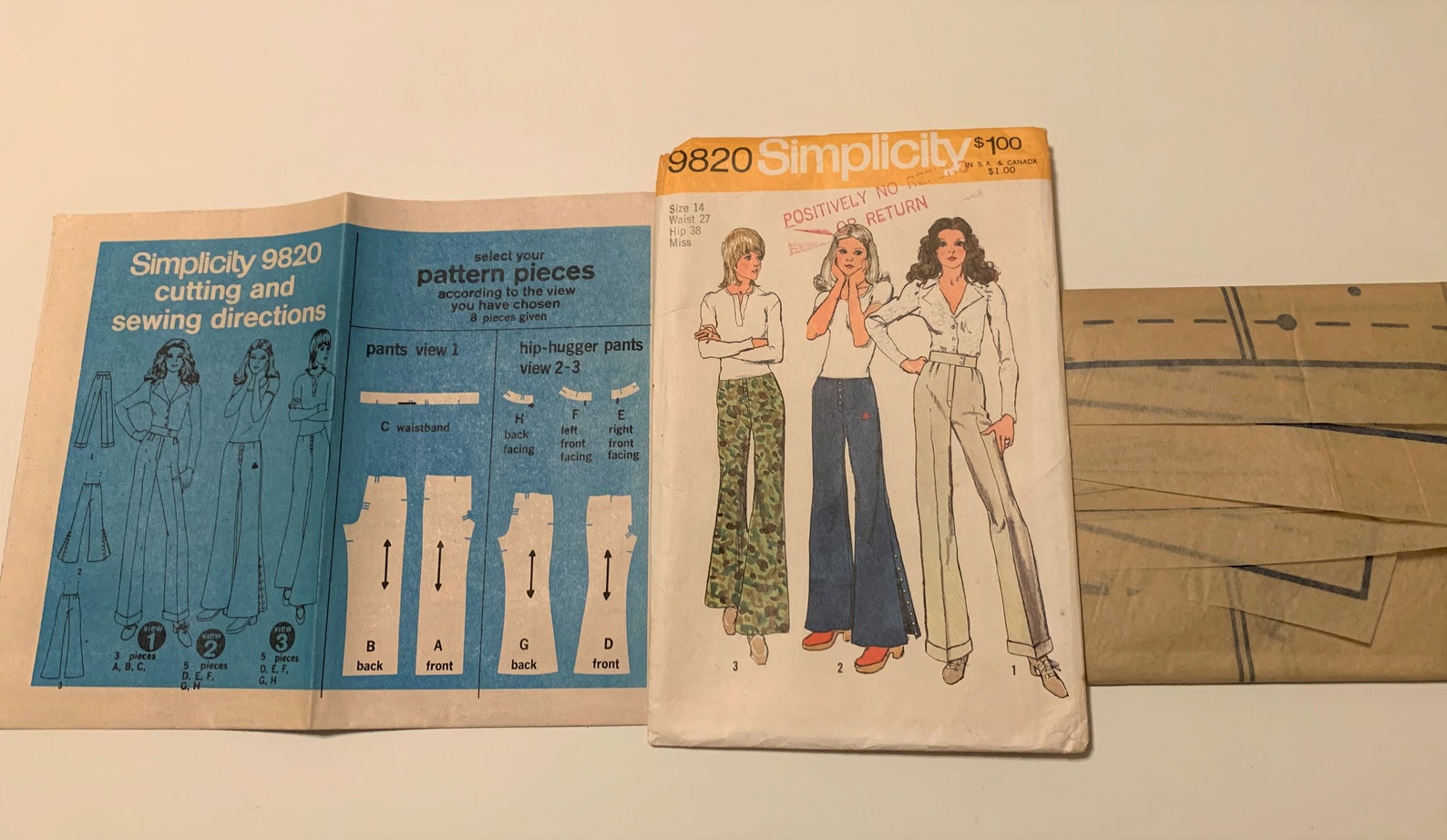 Simplicity Pattern # 9820 Misses Pants and Hip Hugger Bell Bottoms - Etsy