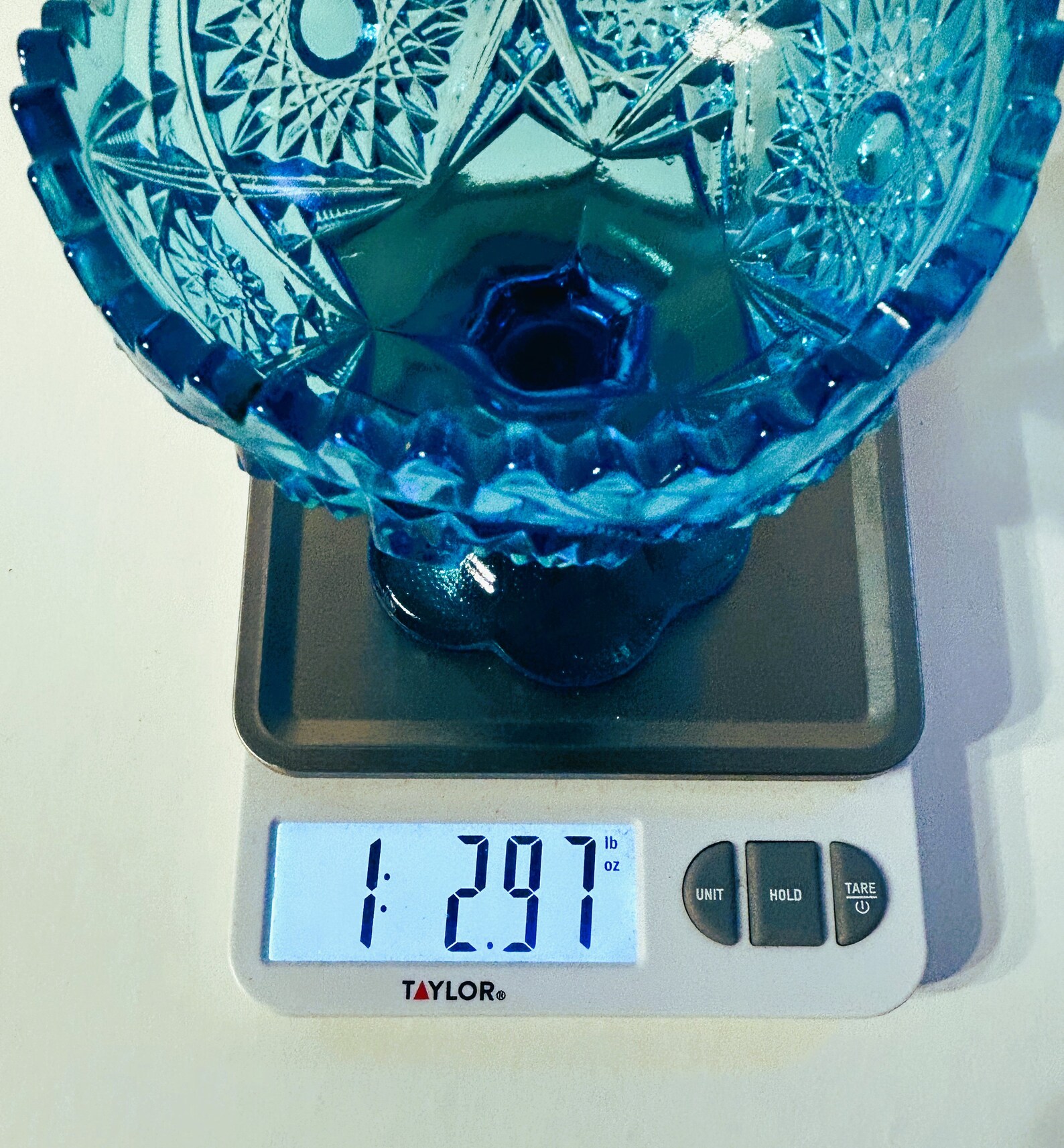 Kemple Wheaton Peacock Blue Starburst Pedestal Sawtooth Compote Candy ...