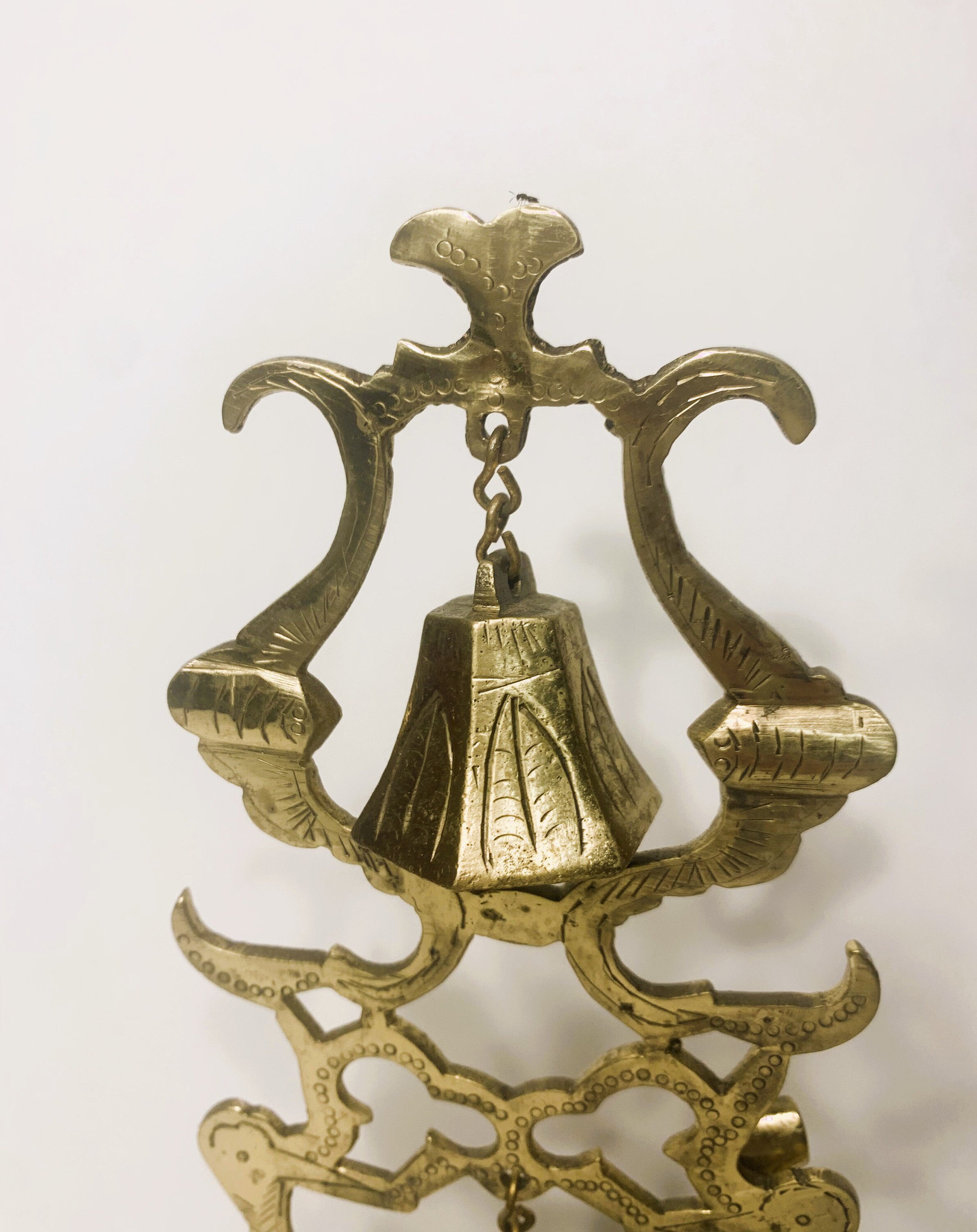 Vintage Chinese Solid Brass Bell With Pair of Cranes Holder and Brass ...