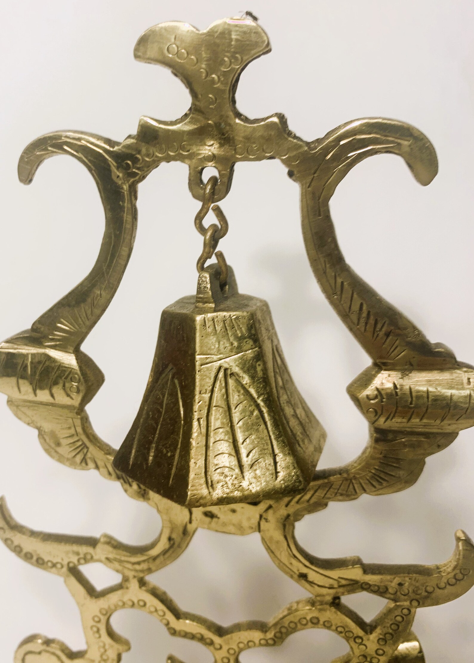 Vintage Chinese Solid Brass Bell With Pair of Cranes Holder and Brass ...