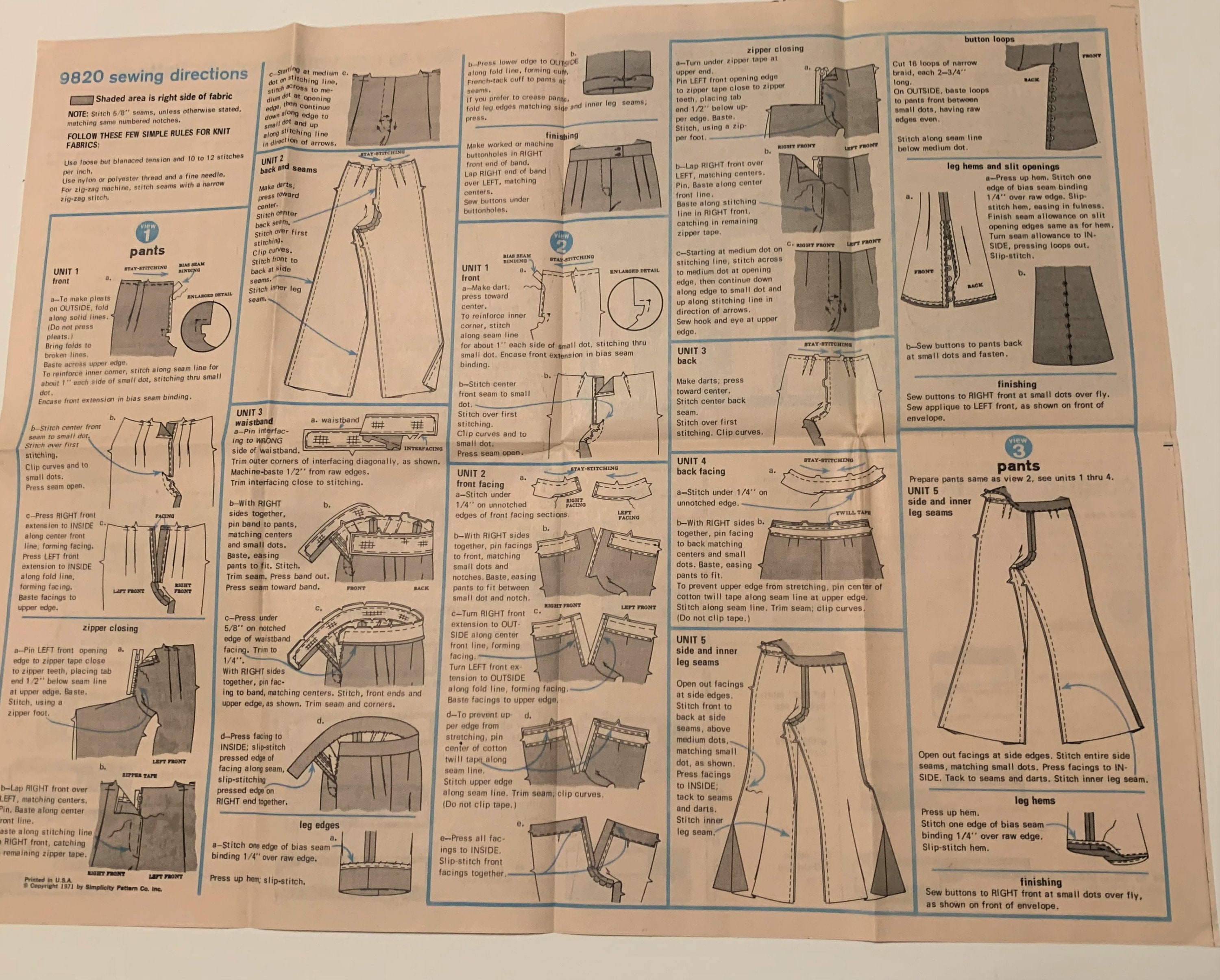 Simplicity Pattern # 9820 Misses Pants and Hip Hugger Bell Bottoms - Etsy