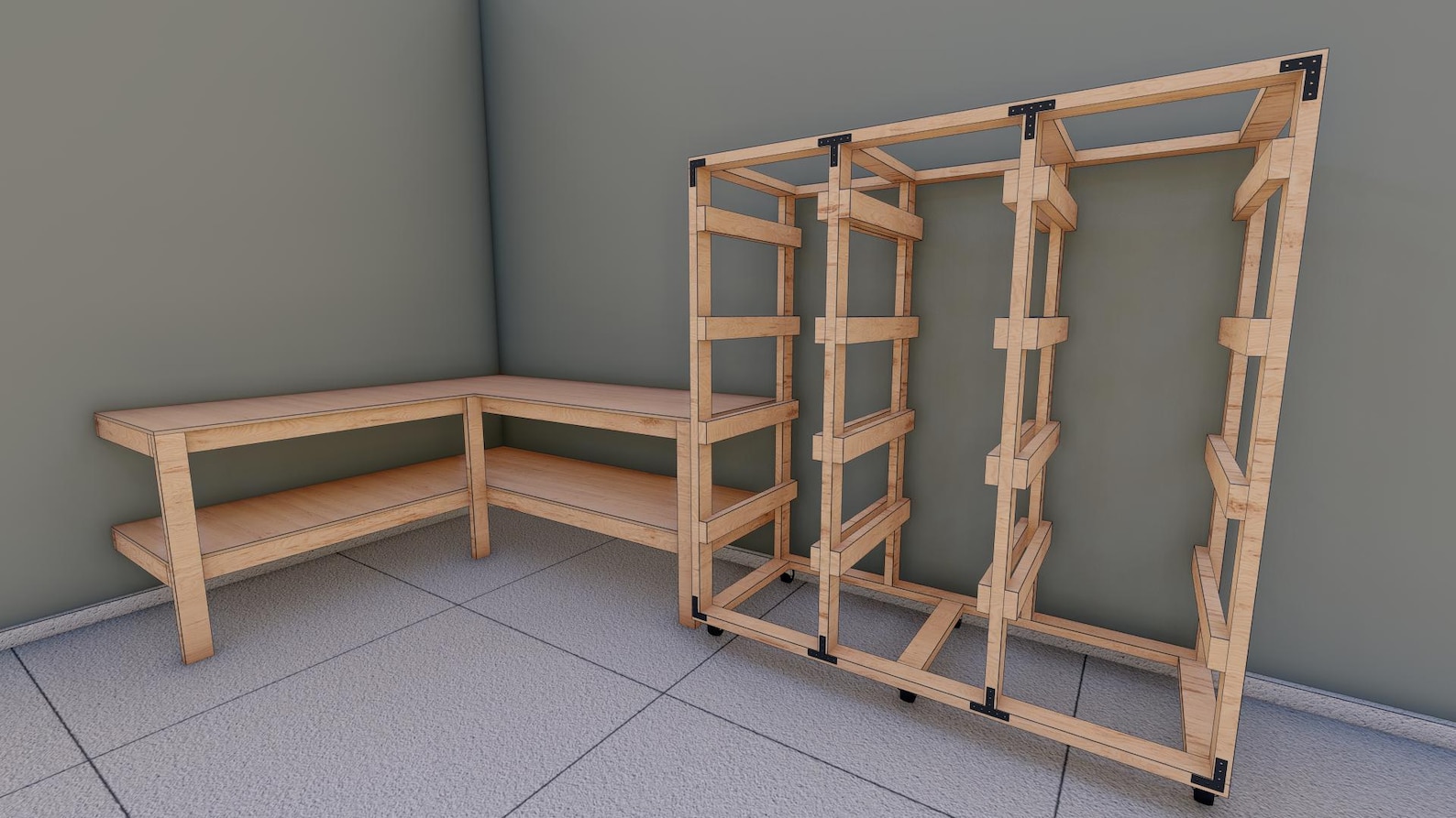 Garage Workbench Plans DIY: Corner Tote Storage Rack (PDF Download) - Etsy