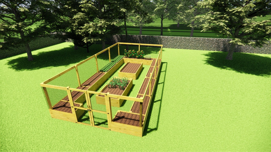 16×32 Large Raised Garden Bed With Fence Plans-sheltered Garden - Etsy