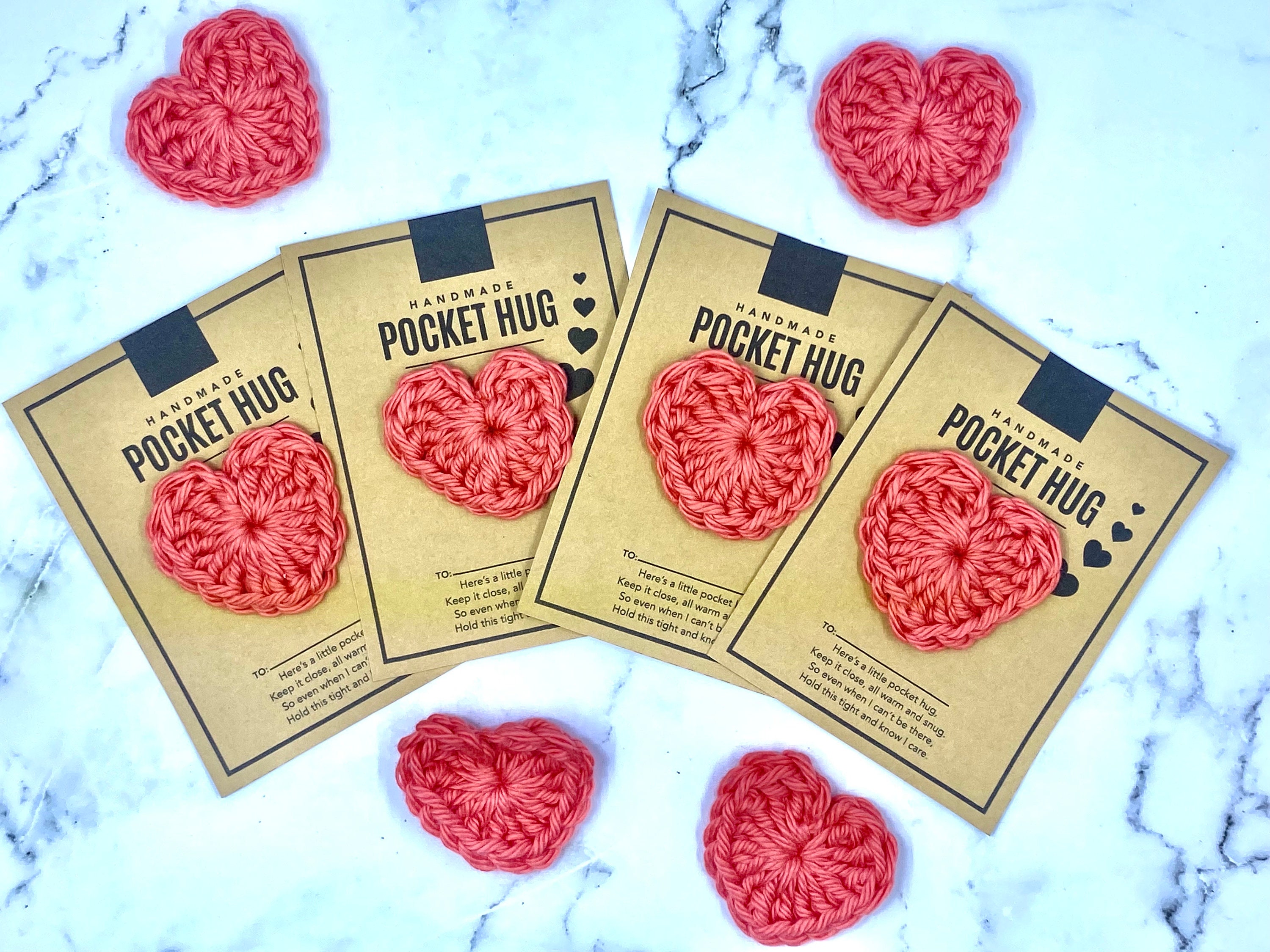 Coral Pocket Hugs Crochet-for Friends-teacher-coworkers-pocket Heart ...