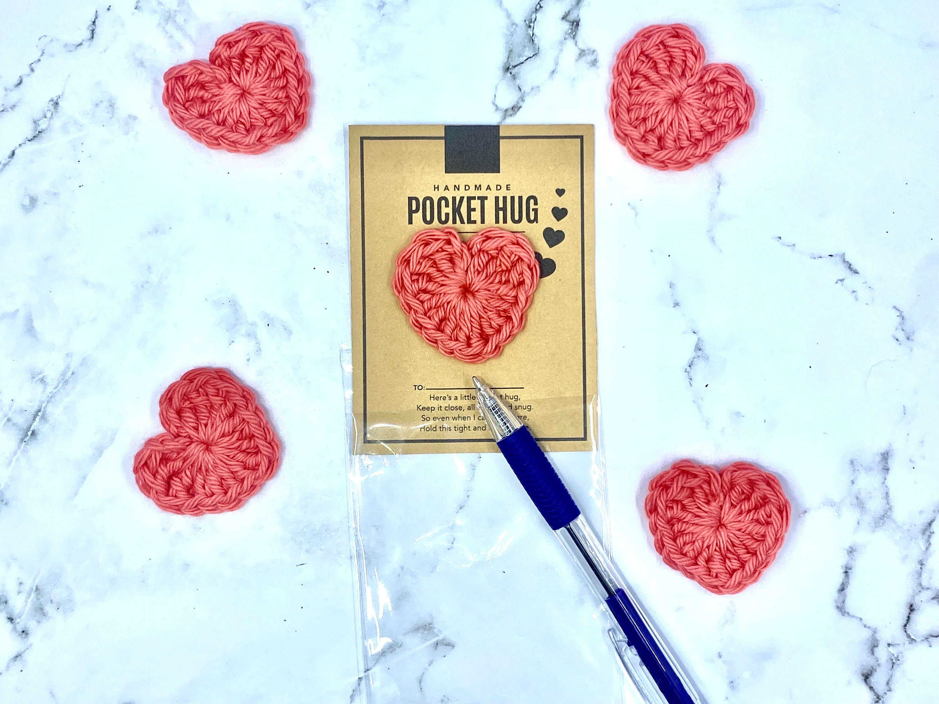Coral Pocket Hugs Crochet-for Friends-teacher-coworkers-pocket Heart ...