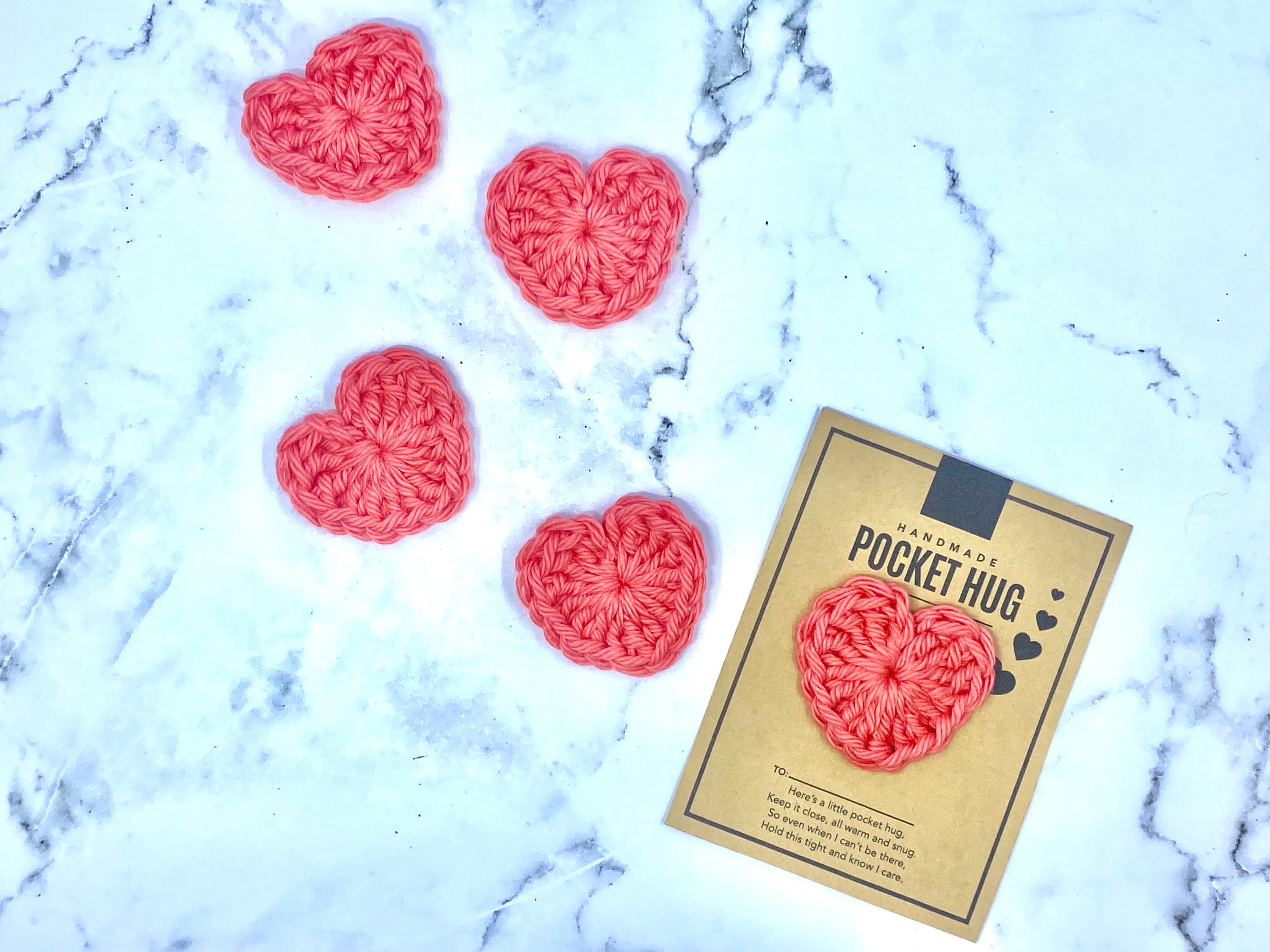 Coral Pocket Hugs Crochet-for Friends-teacher-coworkers-pocket Heart ...