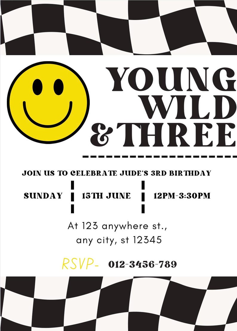 Young, Wild & Three Birthday Invitation | 3rd Birthday - Etsy