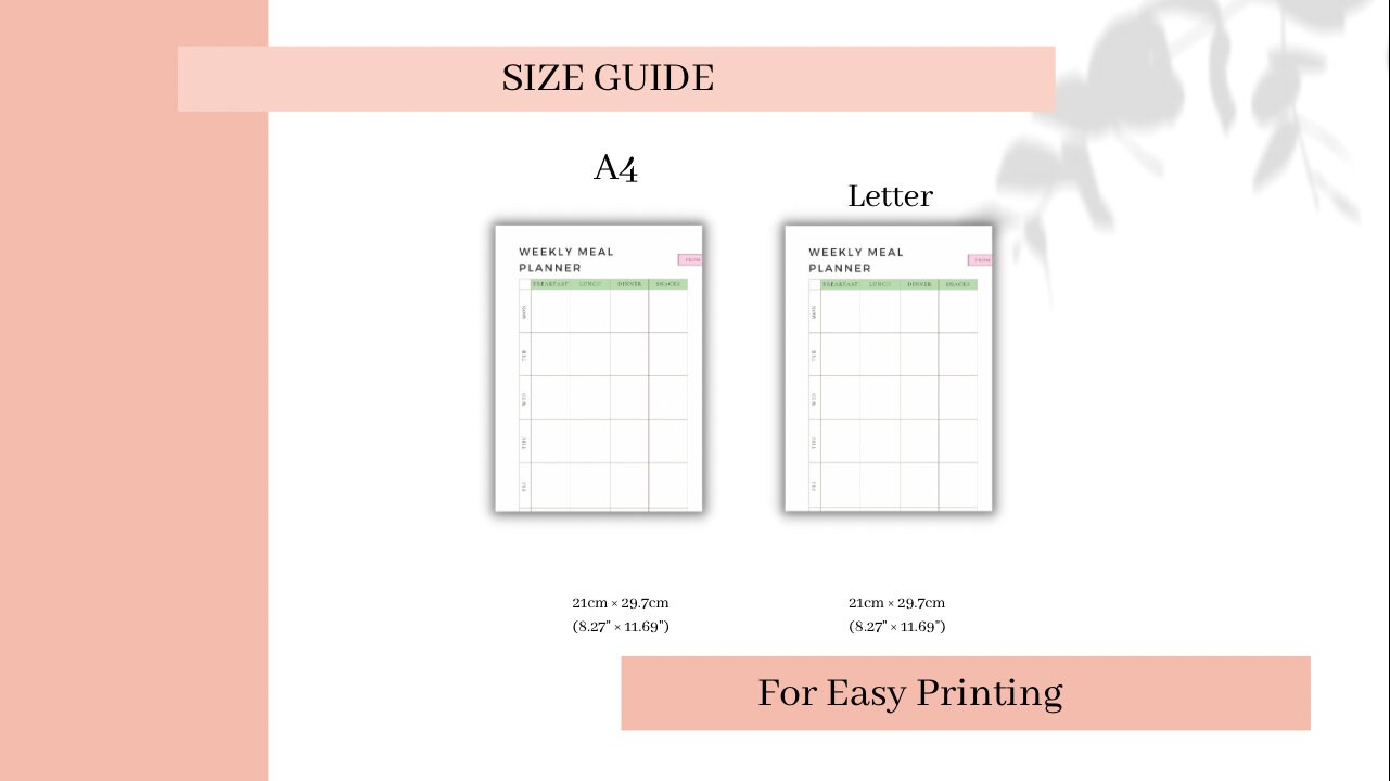 Weekly Meal Planner | Printable Download 2 Pages | A4 & Letter Size - Etsy