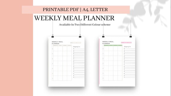 Weekly Meal Planner Printable Download 2 Pages A4 & Letter | Etsy
