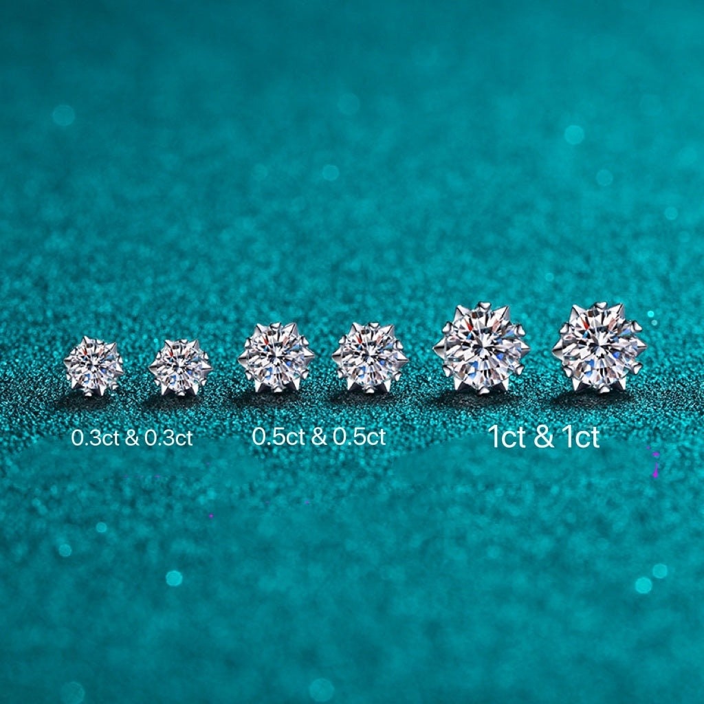 Six Prong Solitaire Studs Moissanite Diamonds Earrings Brilliant Cut ...
