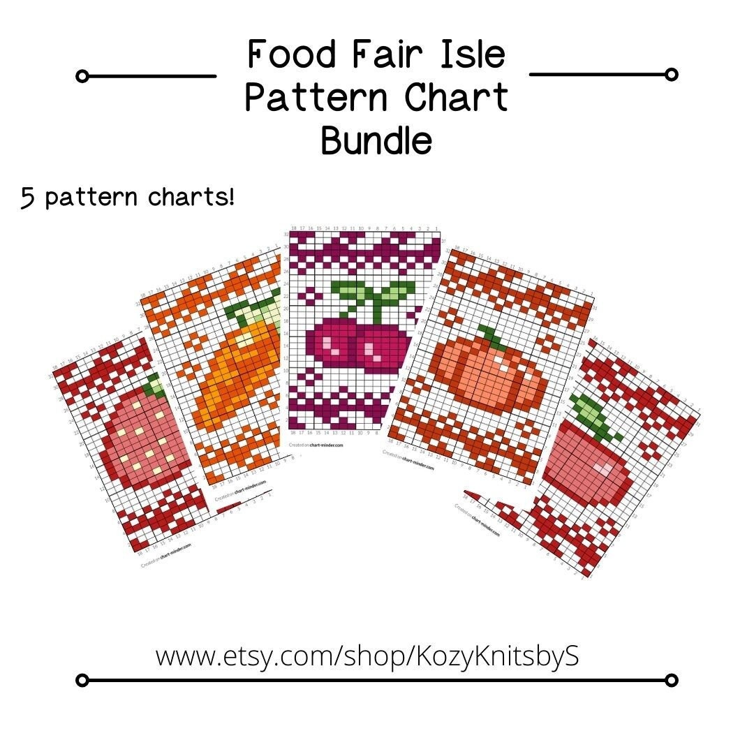 Food Fair Isle Pattern Charts for Knitting, Crochet, 5 Pattern Bundle ...