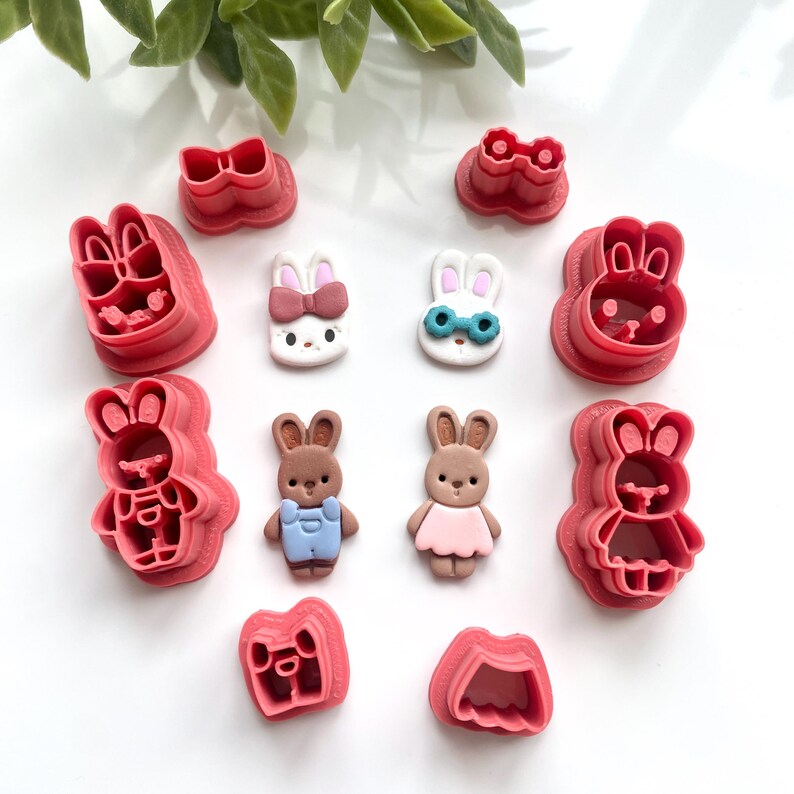 Bunnies Polymer Clay Cutters | Boy and Girl Easter Cutters | Embossed ...