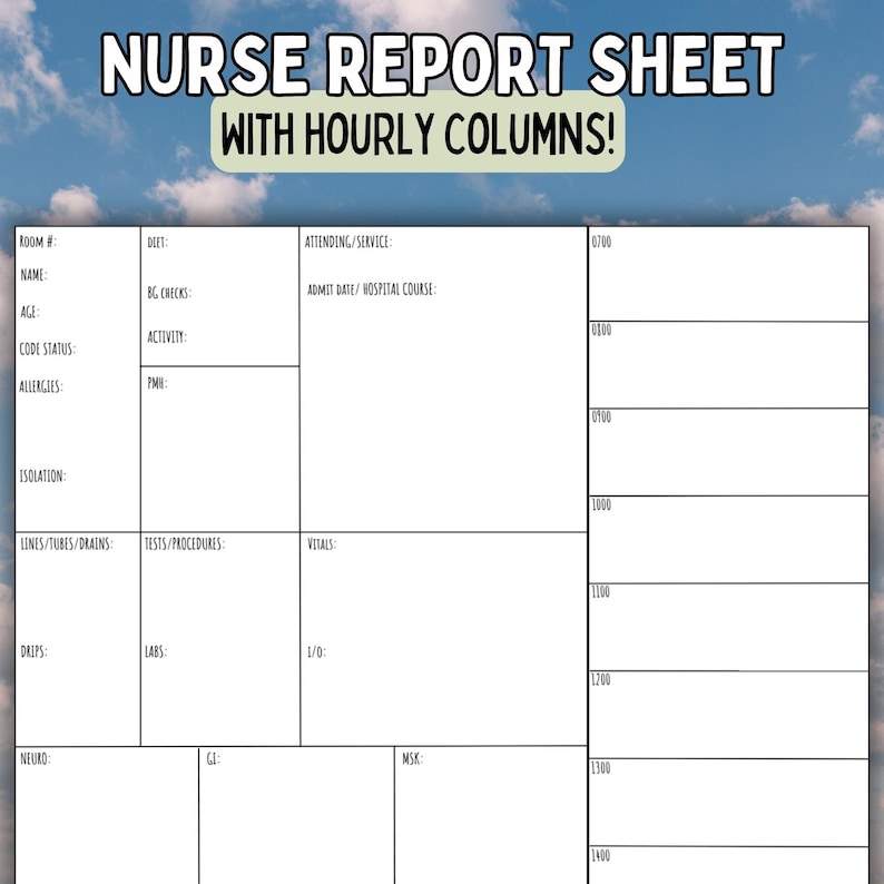 Nurse Report Sheet, Nurse Brain Sheet, Med Surg Nurse Report Sheet ...