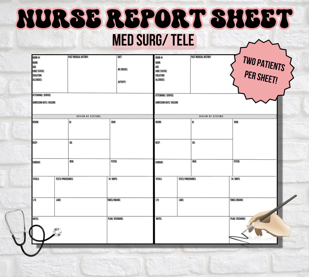 Nurse Brain Sheet, Nursing Report Sheet, Med Surg Nurse Report Sheet ...