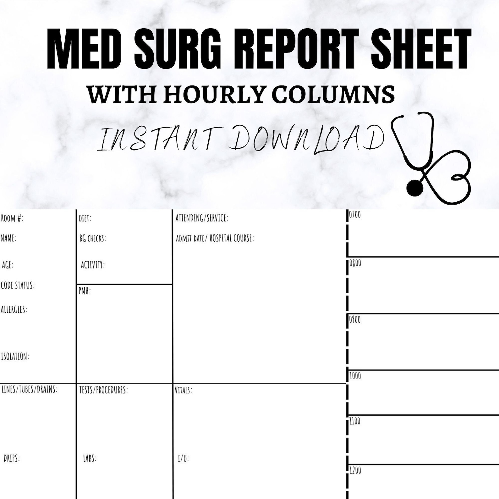 Med Surg Report Sheet, Handoff Template for Nurses, Medical Surgical RN ...