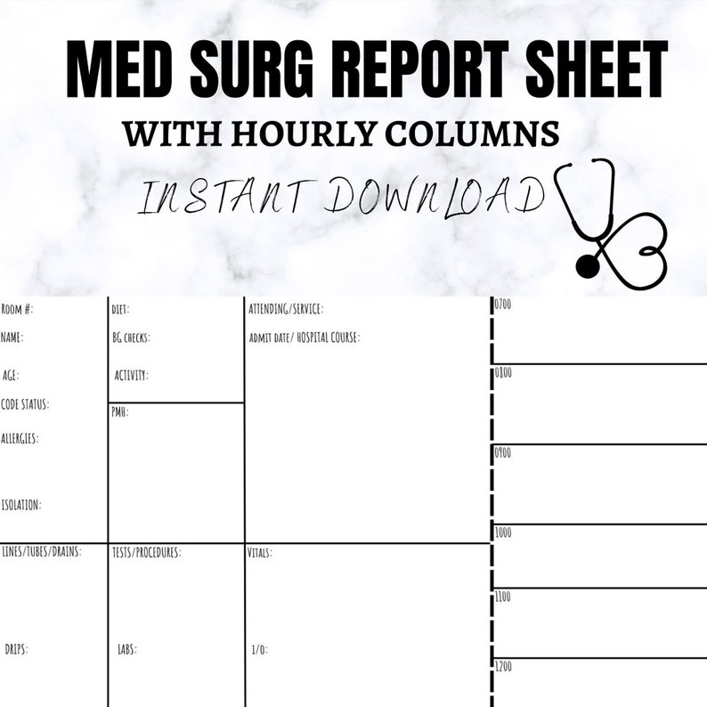 Med Surg Report Sheet, Handoff Template for Nurses, Medical Surgical RN ...