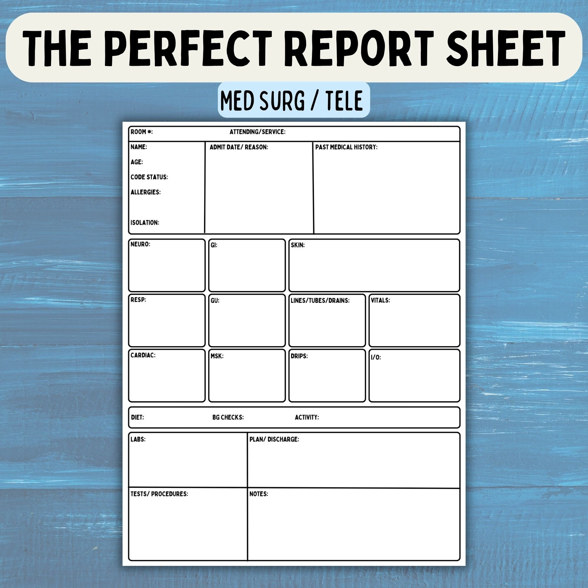 Nursing Report Sheet, Nurse Brain Sheet, RN Handoff Tool, Nurse Report ...