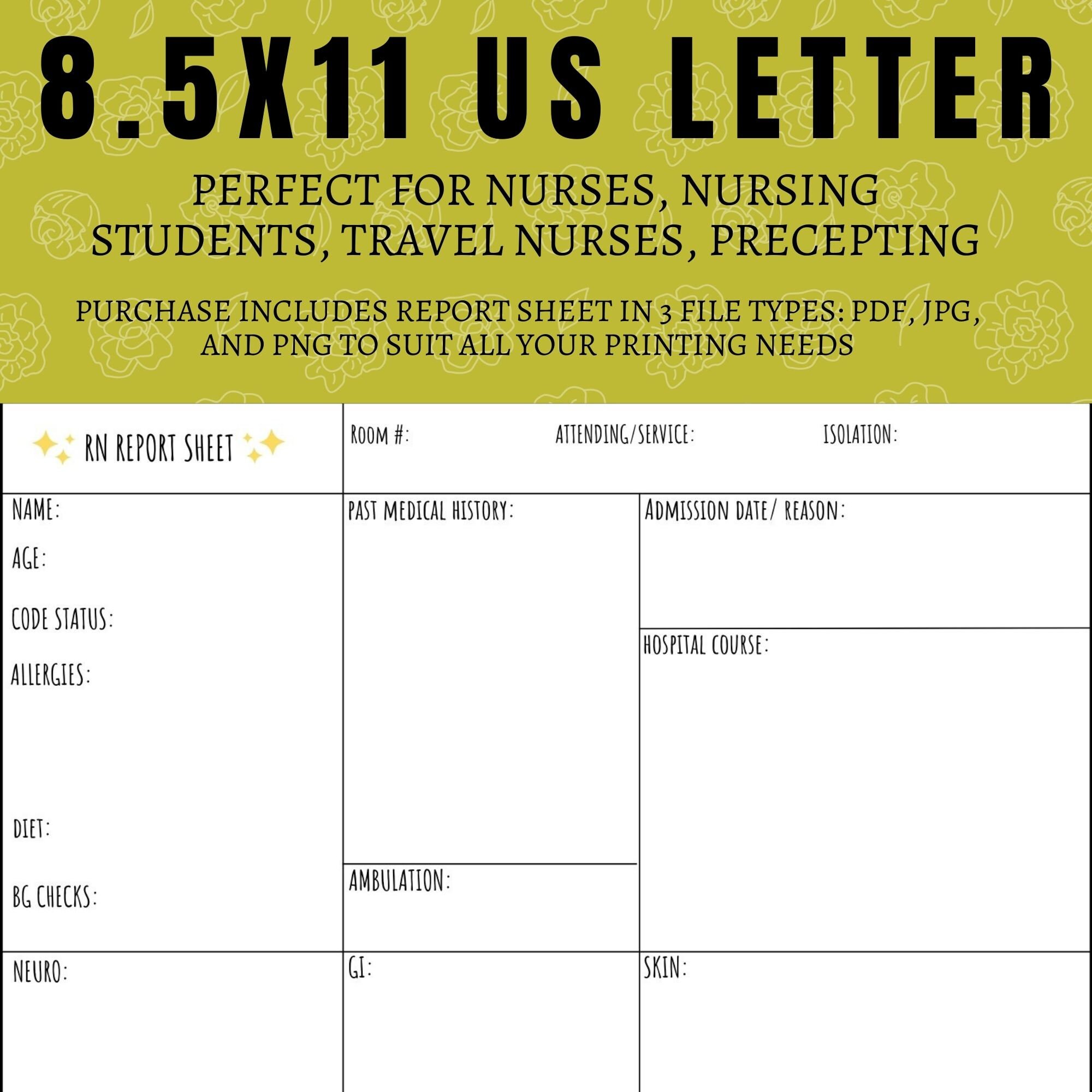 nursing-report-sheet-nurse-brain-sheet-medsurg-telemetry-etsy
