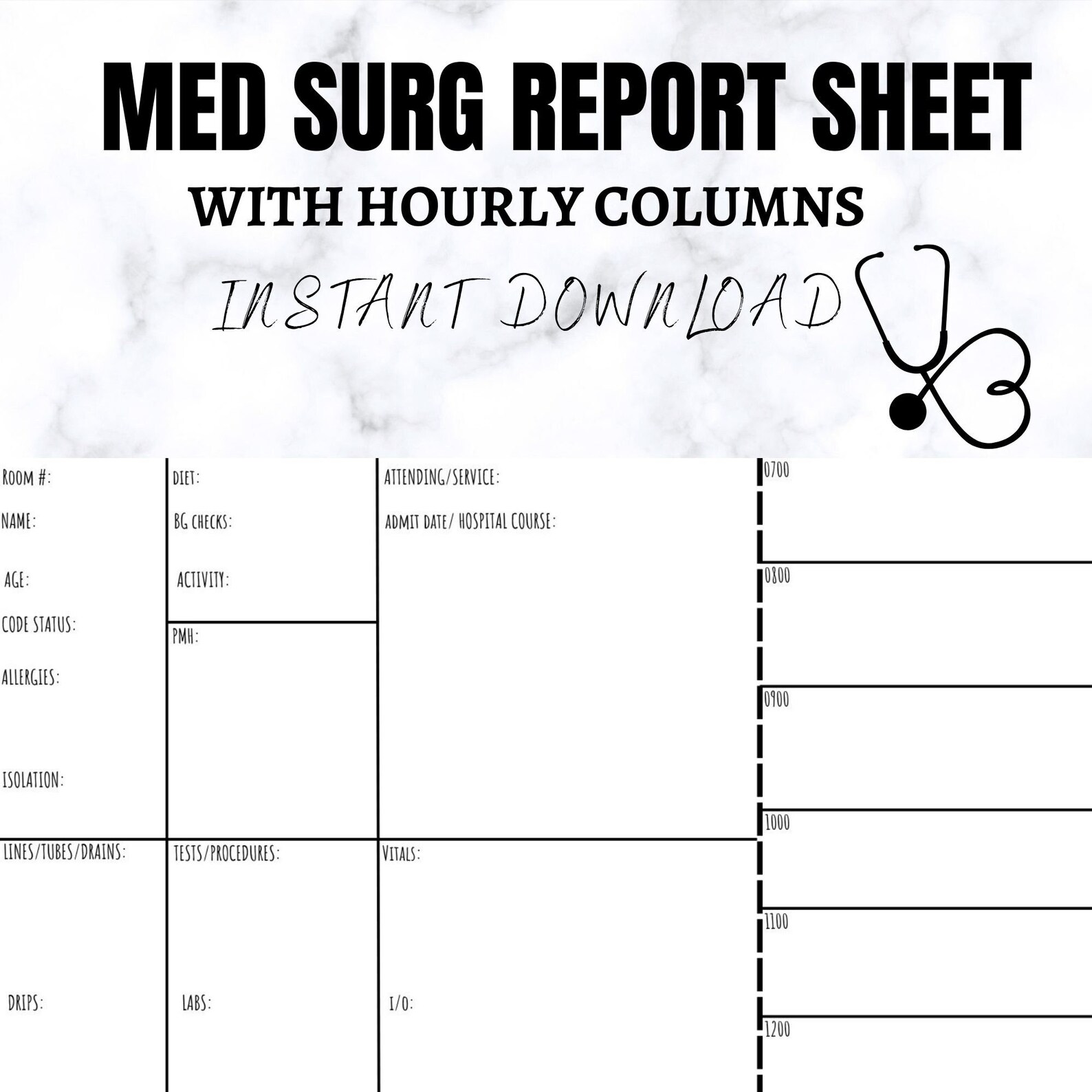 Med Surg Report Sheet Handoff Template for Nurses Medical - Etsy