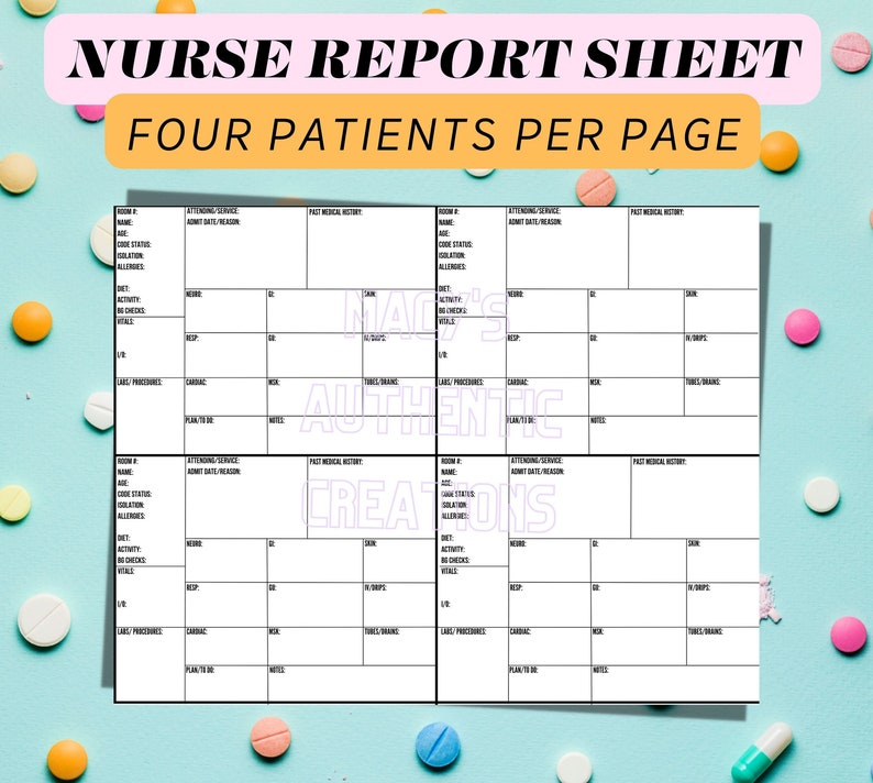 Med Surg Nurse Report Sheet Four Patients Nursing Handoff - Etsy