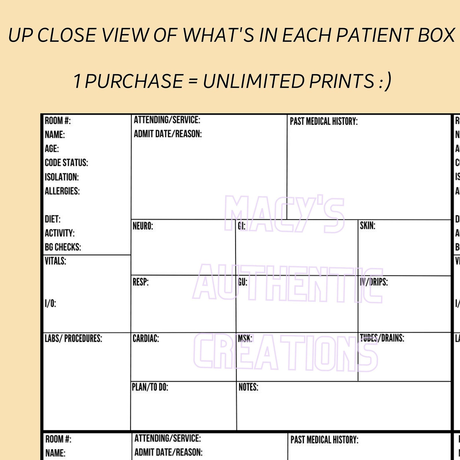 Med Surg Nurse Report Sheet Four Patients, Nursing Handoff Tool, Nurse ...