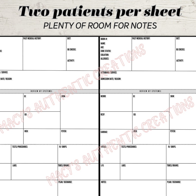 Nursing Report Sheet, Nurse Brain Sheet, Med Surg Telemetry, Nursing ...