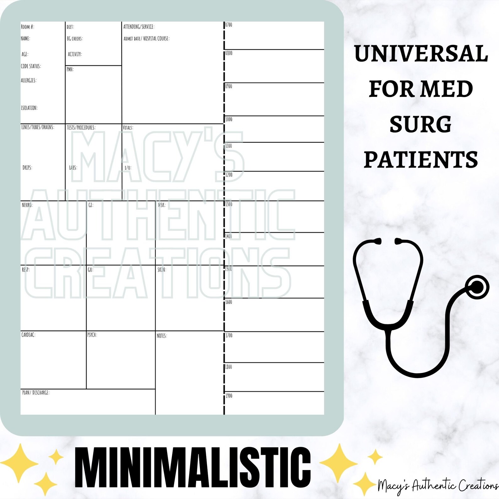 Med Surg Report Sheet, Handoff Template for Nurses, Medical Surgical RN ...