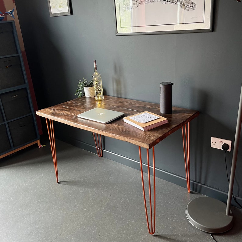 Industrial Reclaimed Wooden Desk With Copper Hairpin Legs - Etsy