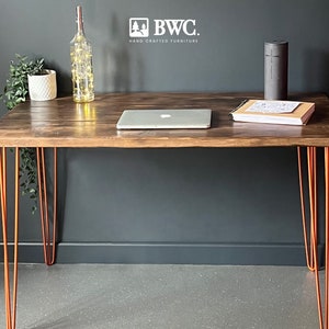 Industrial Reclaimed Wooden Desk With Copper Hairpin Legs - Etsy